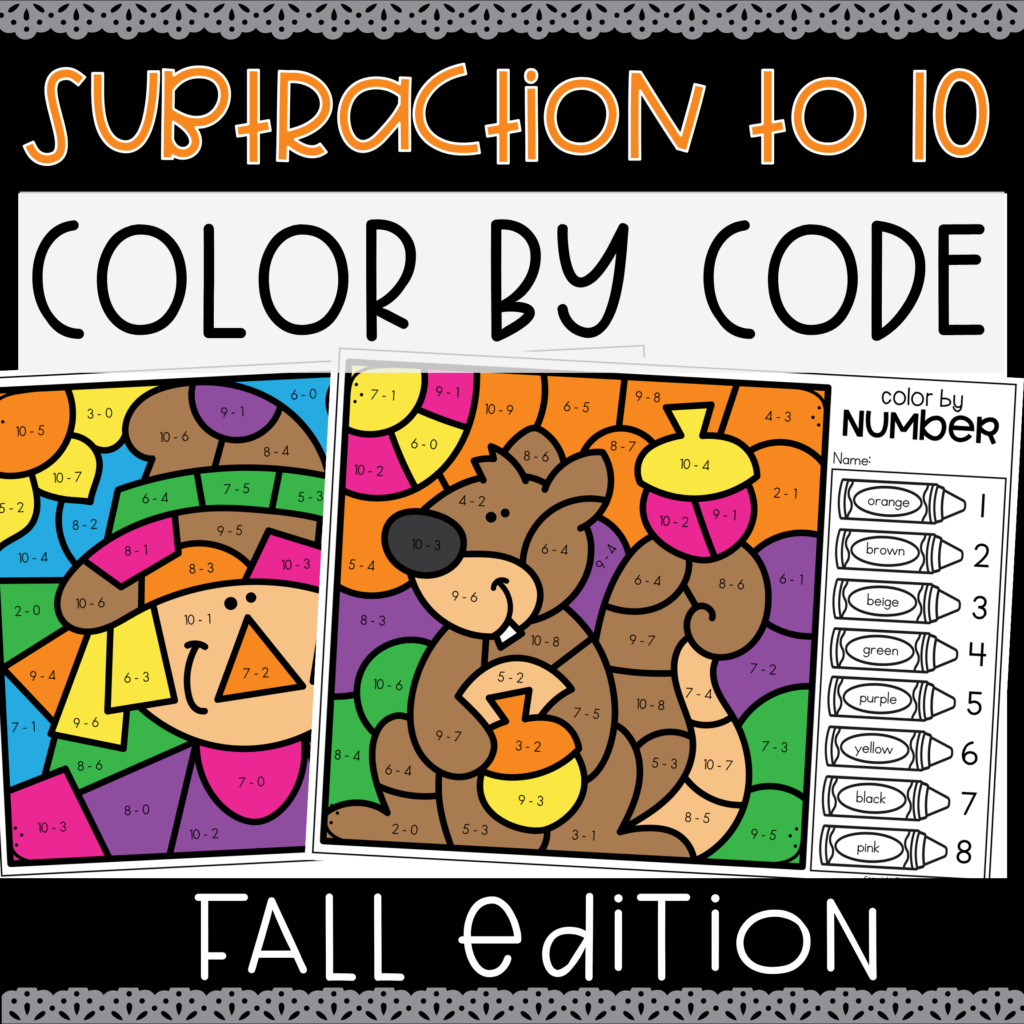 Autumn Fall Subtraction within 10 Color by Code Number NO PREP ...