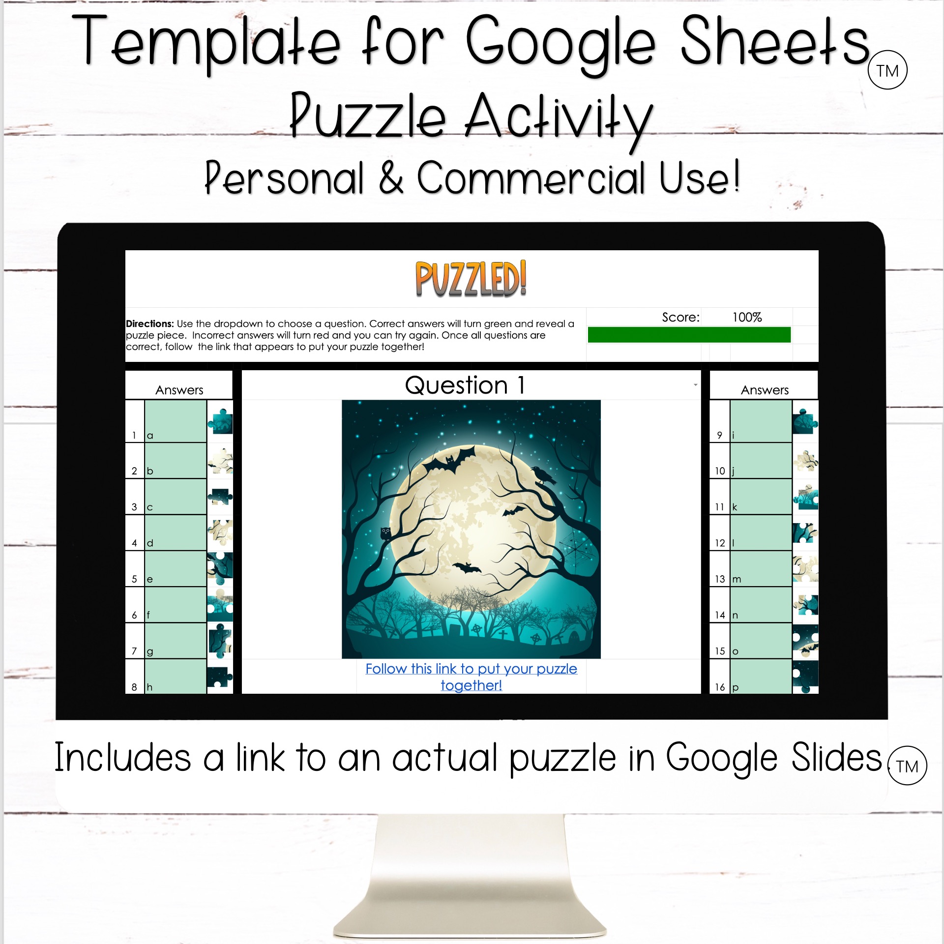 Halloween - Self-Grading Self-Checking Puzzled Template for Google ...
