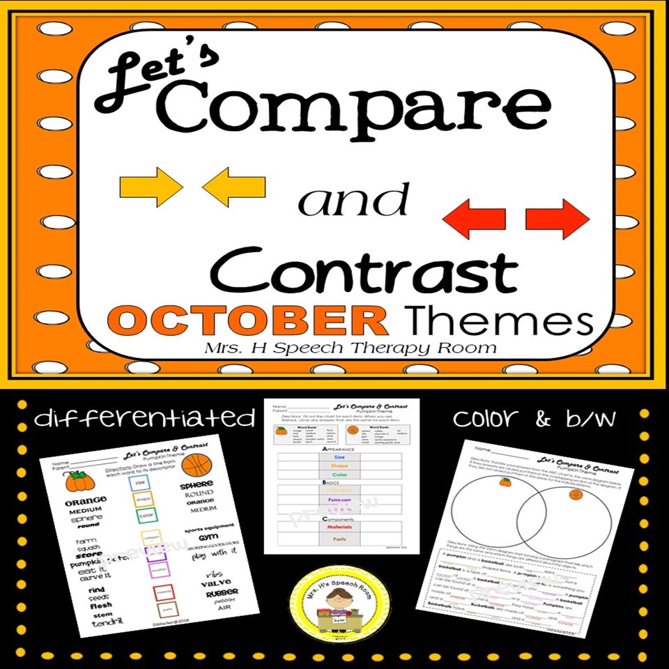 Compare and Contrast in Speech Therapy with October Themes - Made By ...