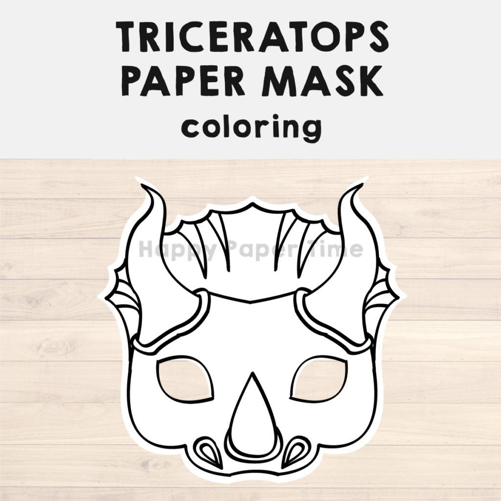 Triceratops Paper Masks Printable Dinosaur Coloring Craft Activity ...