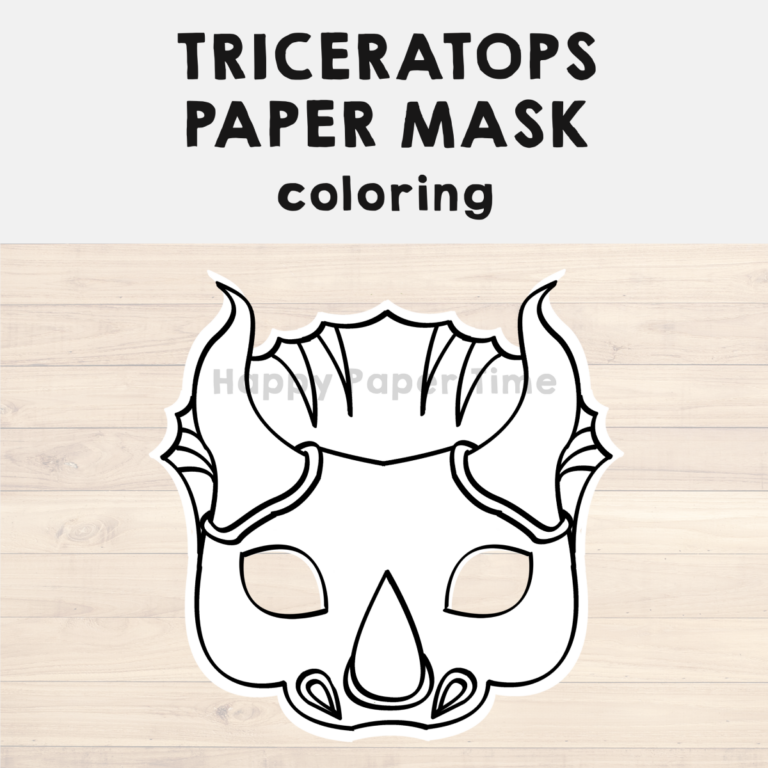 Triceratops Paper Masks Printable Dinosaur Coloring Craft Activity ...