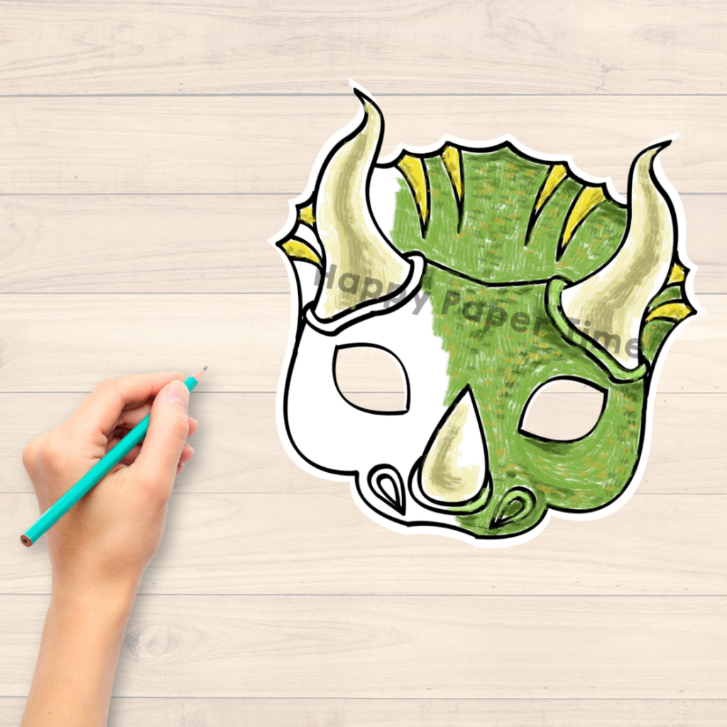 Triceratops Paper Masks Printable Dinosaur Coloring Craft Activity ...