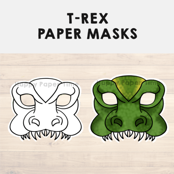 T-Rex Paper Masks Printable Dinosaur Coloring Craft Activity Costume ...