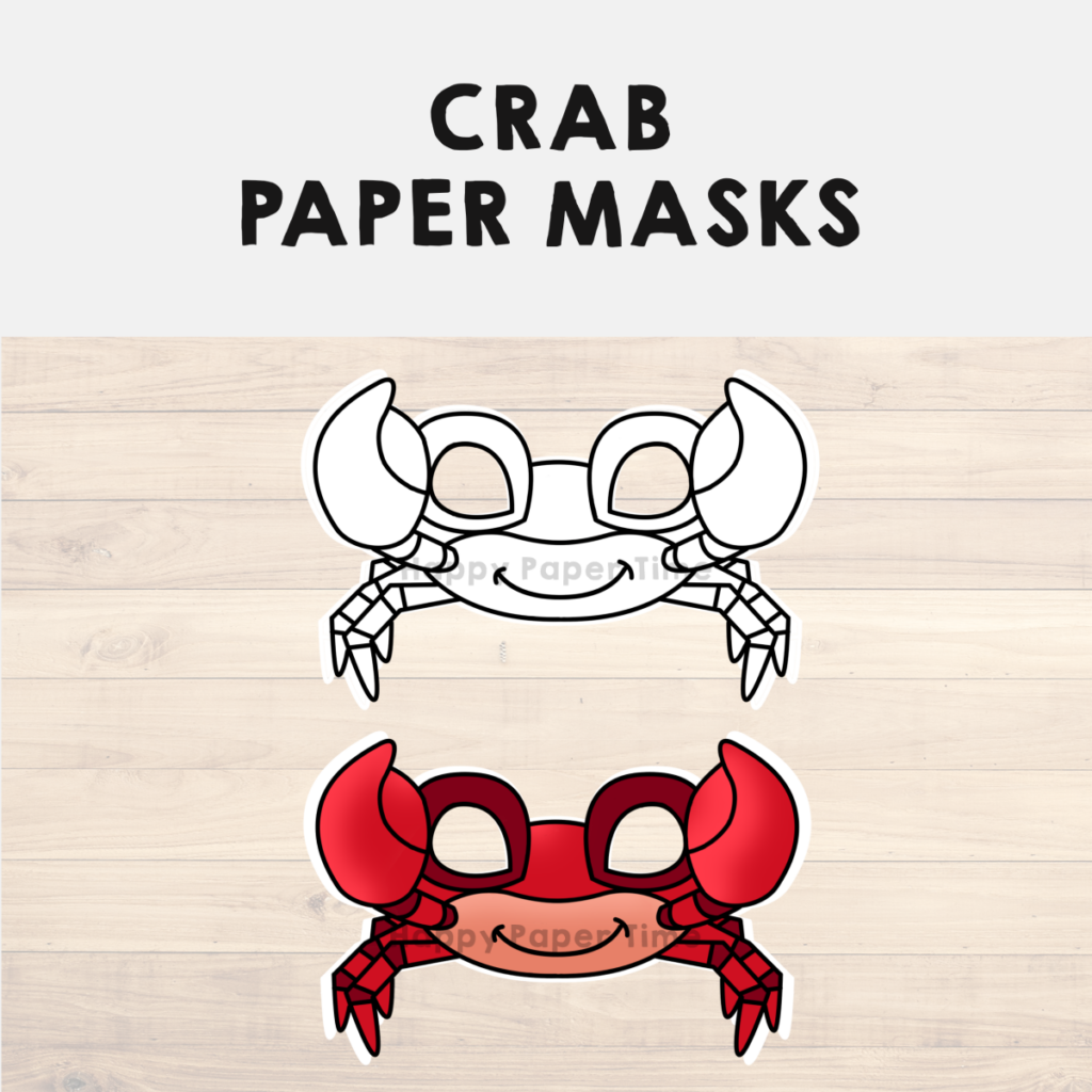 Crab Paper Masks Printable Ocean Sea Animal Coloring Craft Activity ...