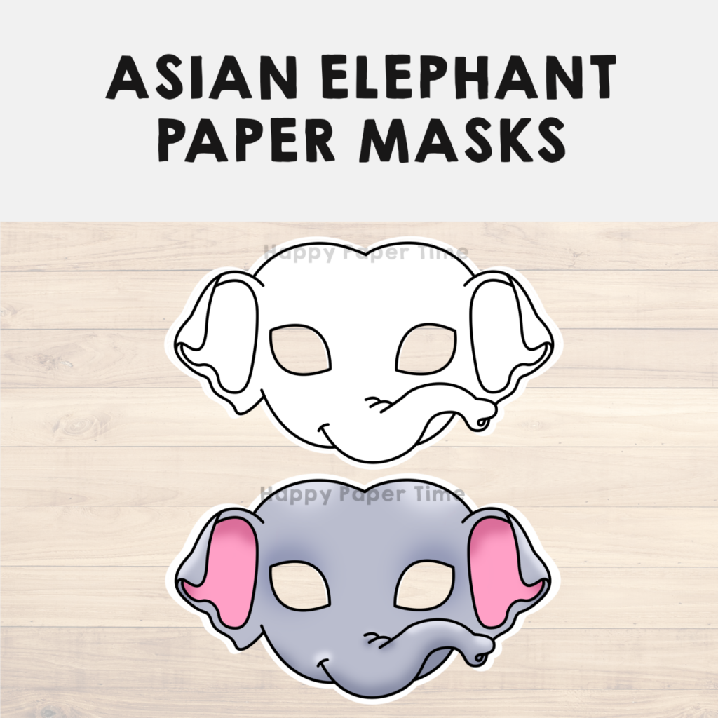 Asian Elephant Paper Masks Printable Asian Animal Jungle Coloring Craft ...