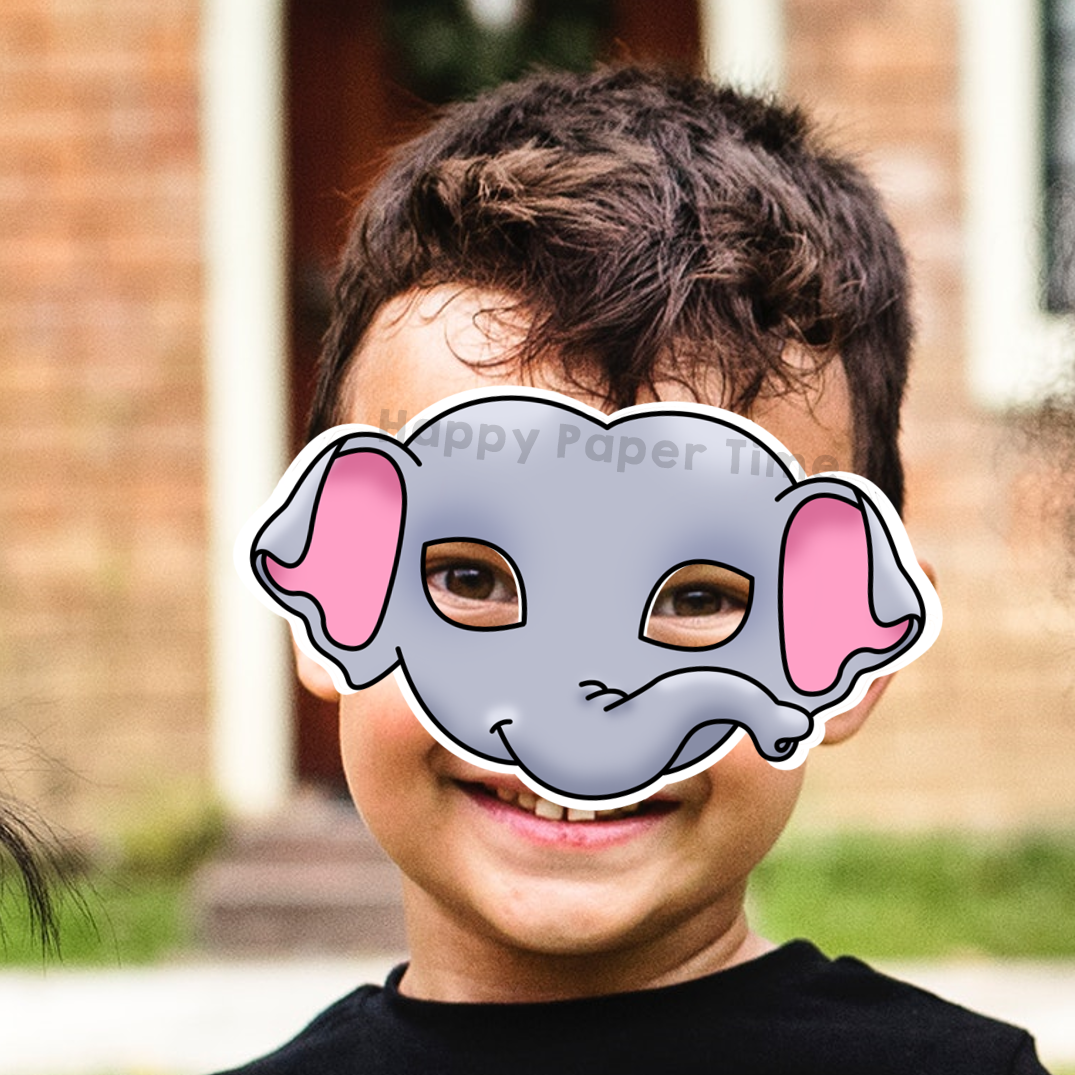 Asian Elephant Paper Masks Printable Asian Animal Jungle Coloring Craft ...