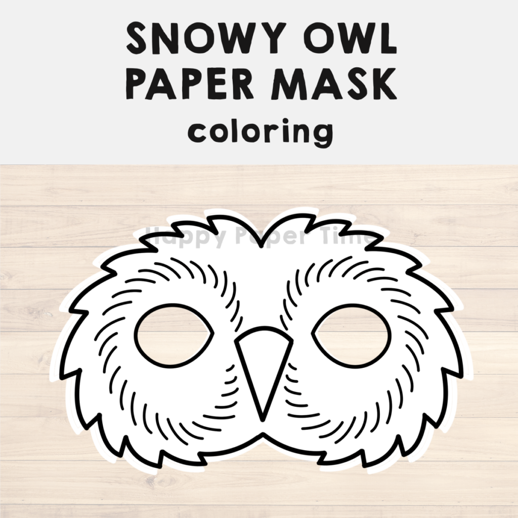 Snowy Owl Paper Mask Printable Polar Animal Coloring Craft Activity ...