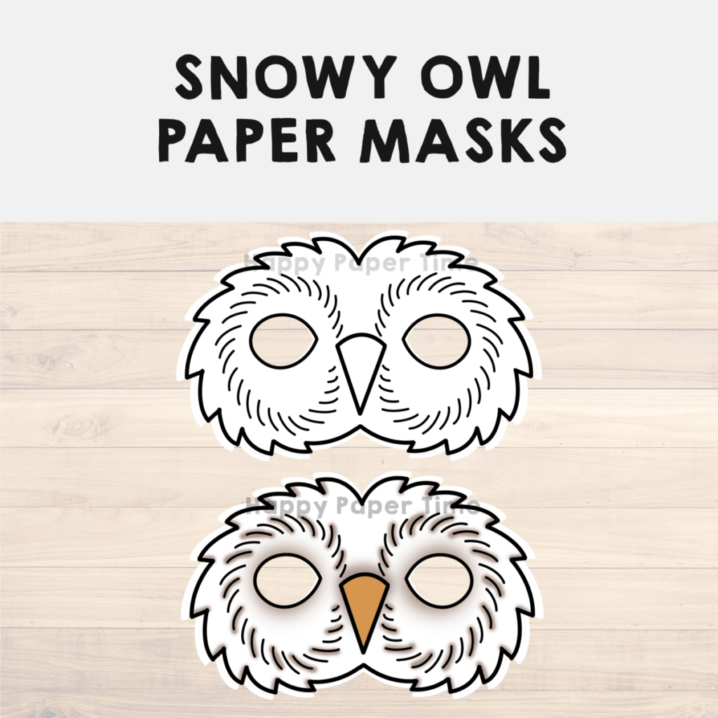 Snowy Owl Paper Mask Printable Polar Animal Coloring Craft Activity ...