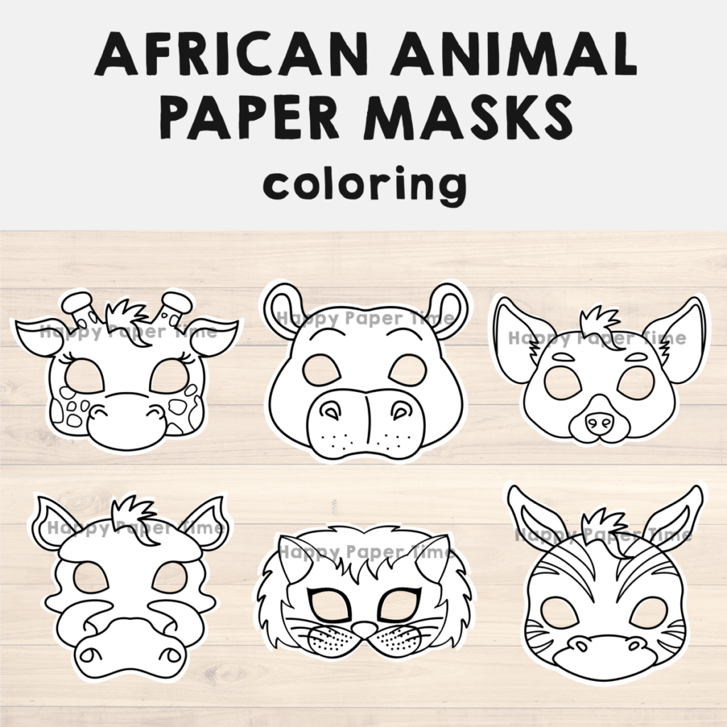 African Animal Paper Masks Printable Safari Coloring Craft Activity ...