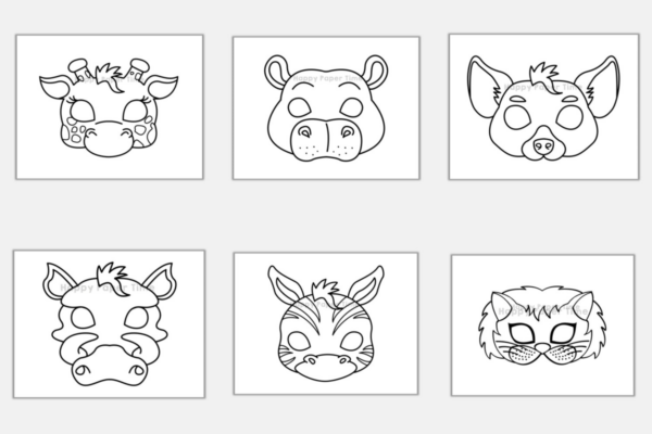 African Animal Paper Masks Printable Safari Coloring Craft Activity ...