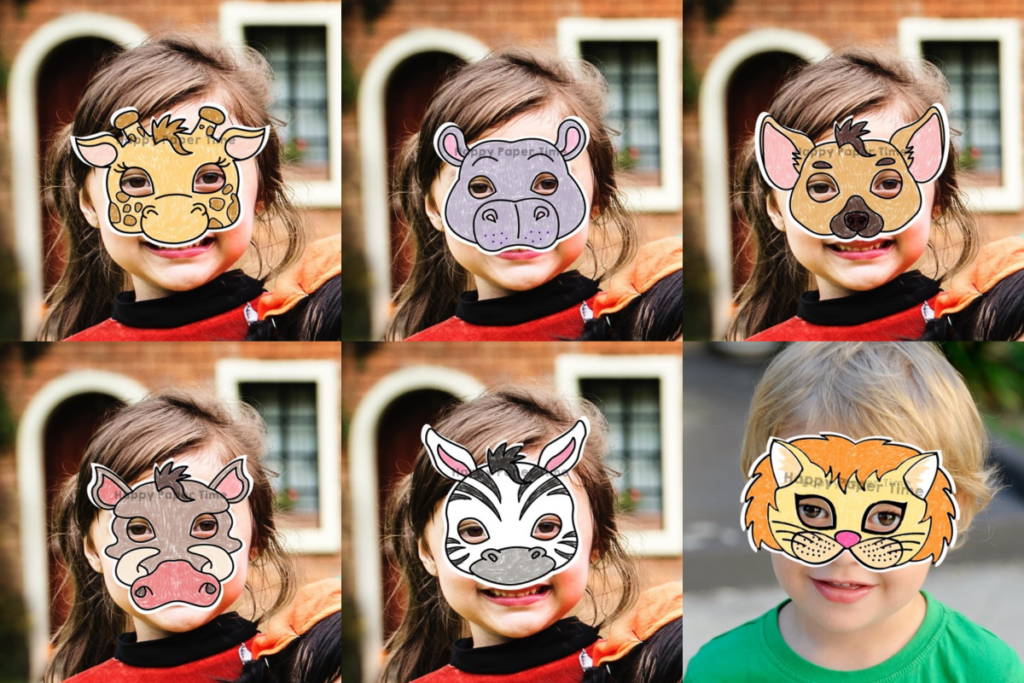 African Animal Paper Masks Printable Safari Coloring Craft Activity ...