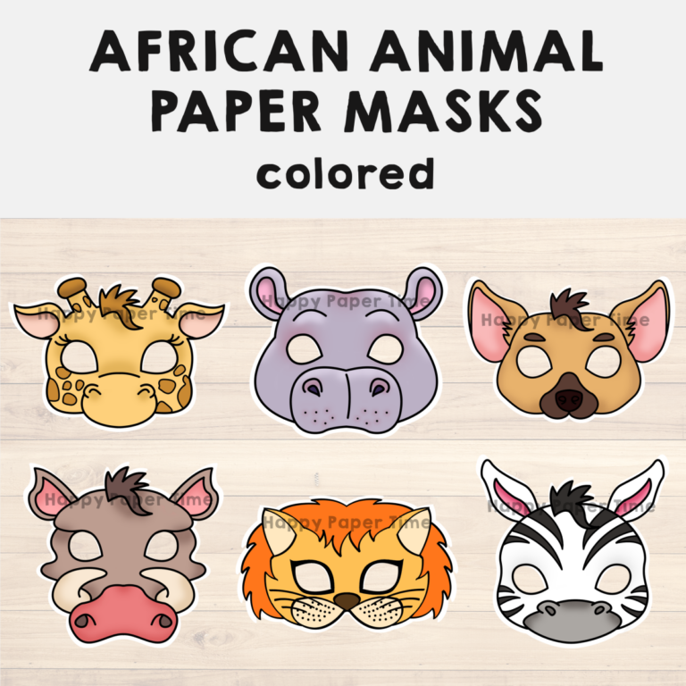 African Animal Paper Masks Printable Safari Craft Activity Costume ...