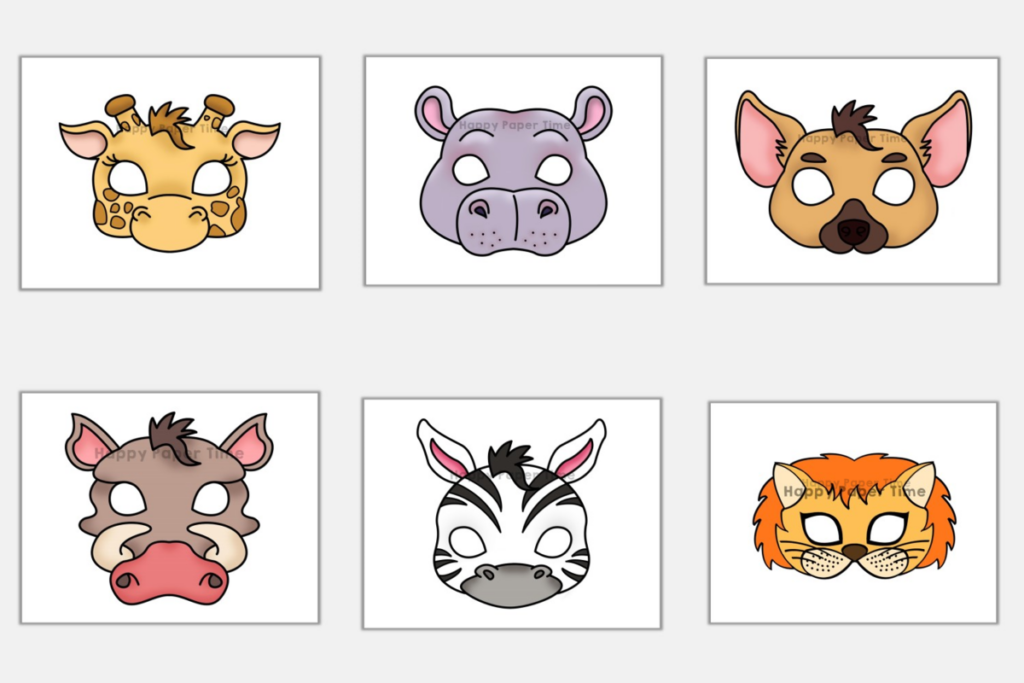 African Animal Paper Masks Printable Safari Craft Activity Costume ...