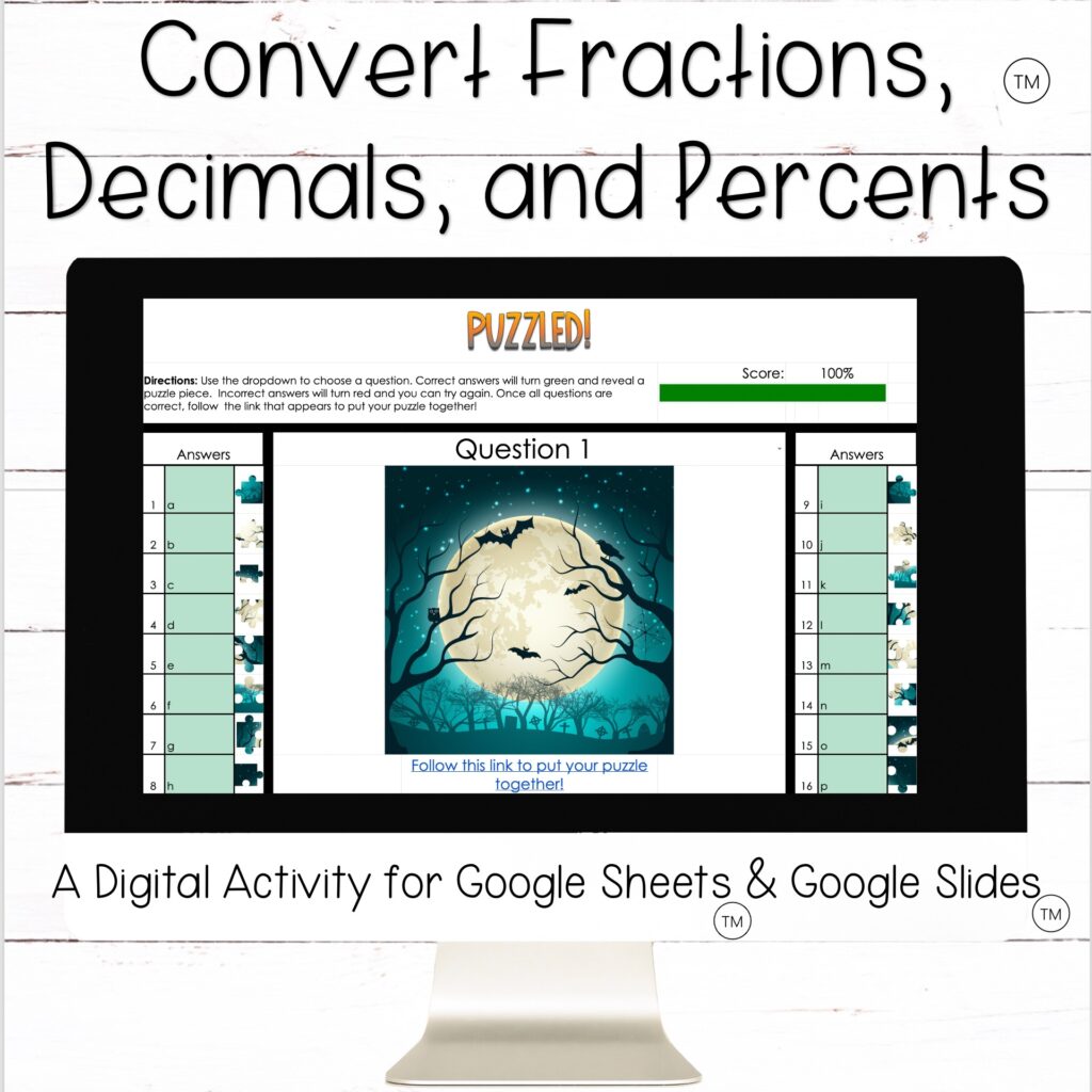 Convert - Change - Fractions, Decimals, and Percents Digital Halloween ...