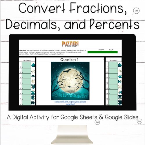 Convert - Change - Fractions, Decimals, and Percents Digital Halloween ...