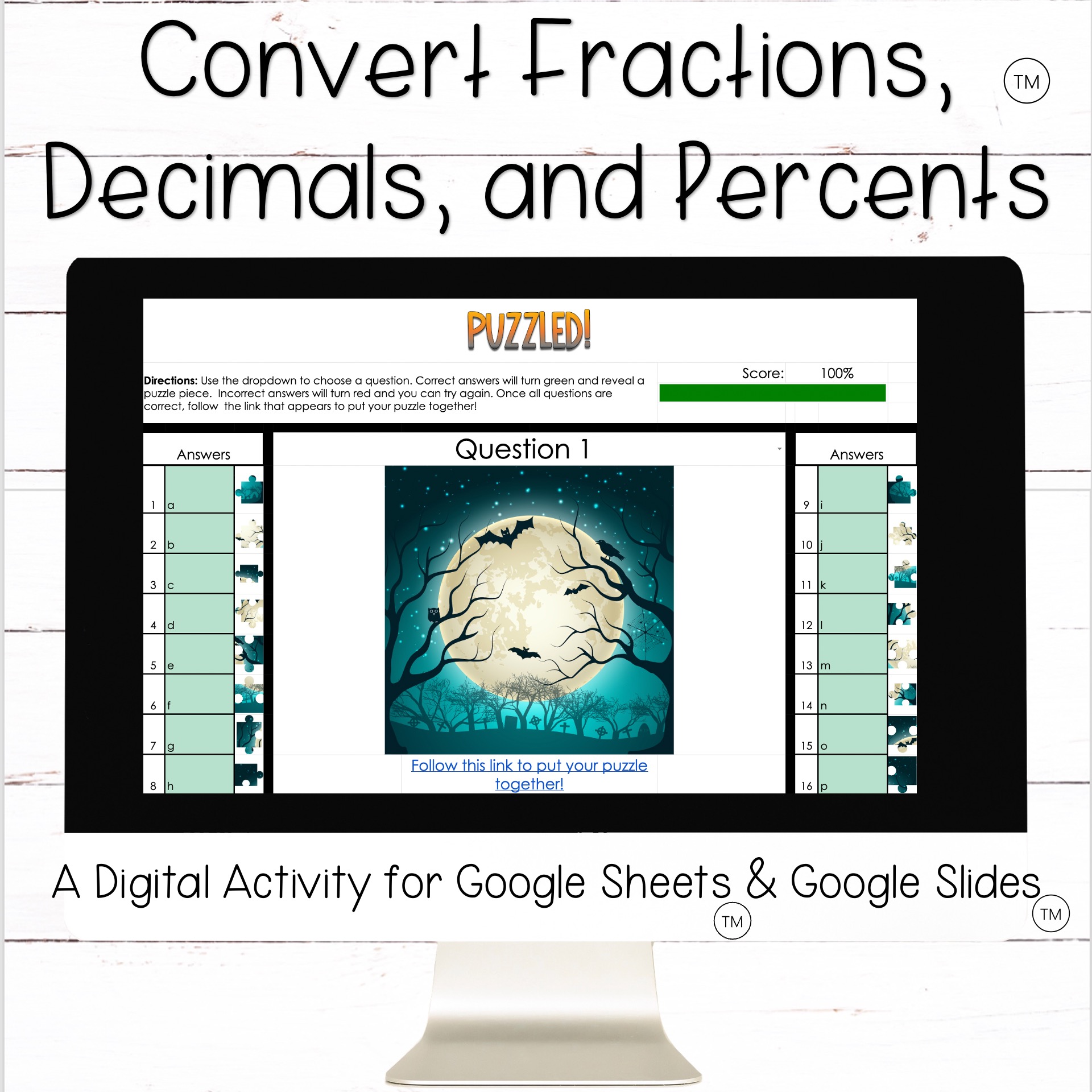 Convert - Change - Fractions, Decimals, and Percents Digital Halloween ...