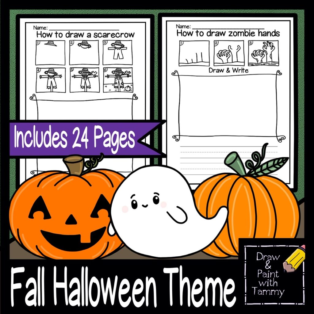 Fall Halloween directed drawings art activities how to draw and write ...