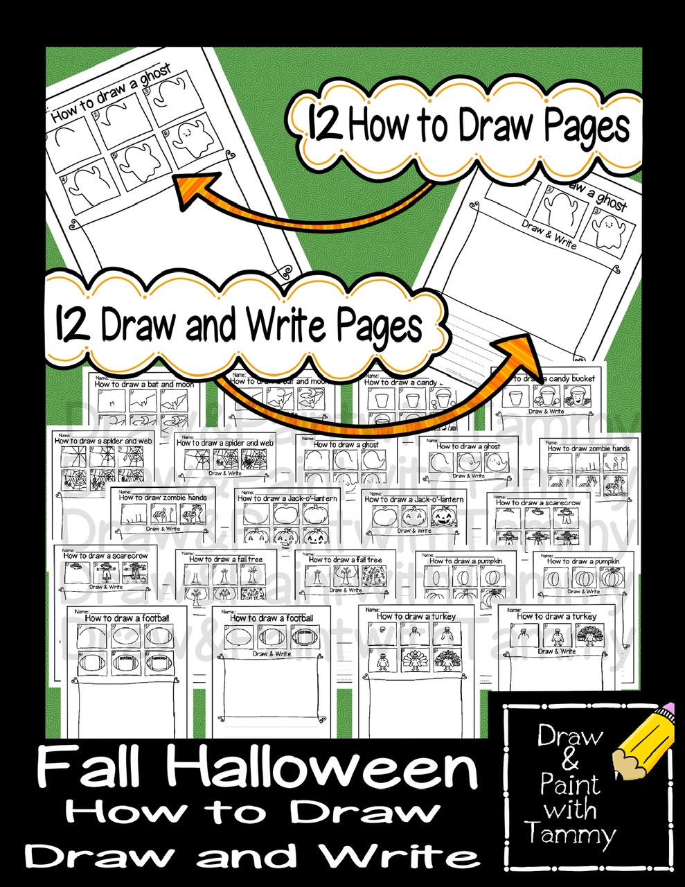 Fall Halloween directed drawings art activities how to draw and write ...