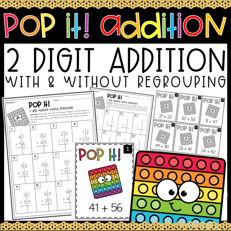 POP IT | Bubble POP 2 Digit Addition Task Cards & Worksheets | Math ...