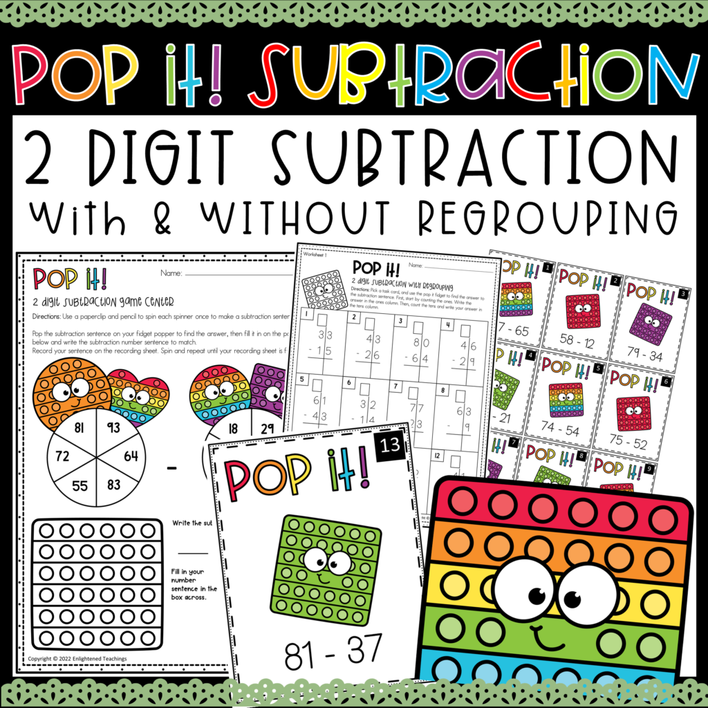 POP IT | Bubble POP 2 Digit Subtraction Task Cards & Worksheets | Made ...