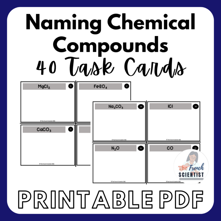 CHEMISTRY Naming Chemical Compounds - 40 Task Cards Activity [Printable ...