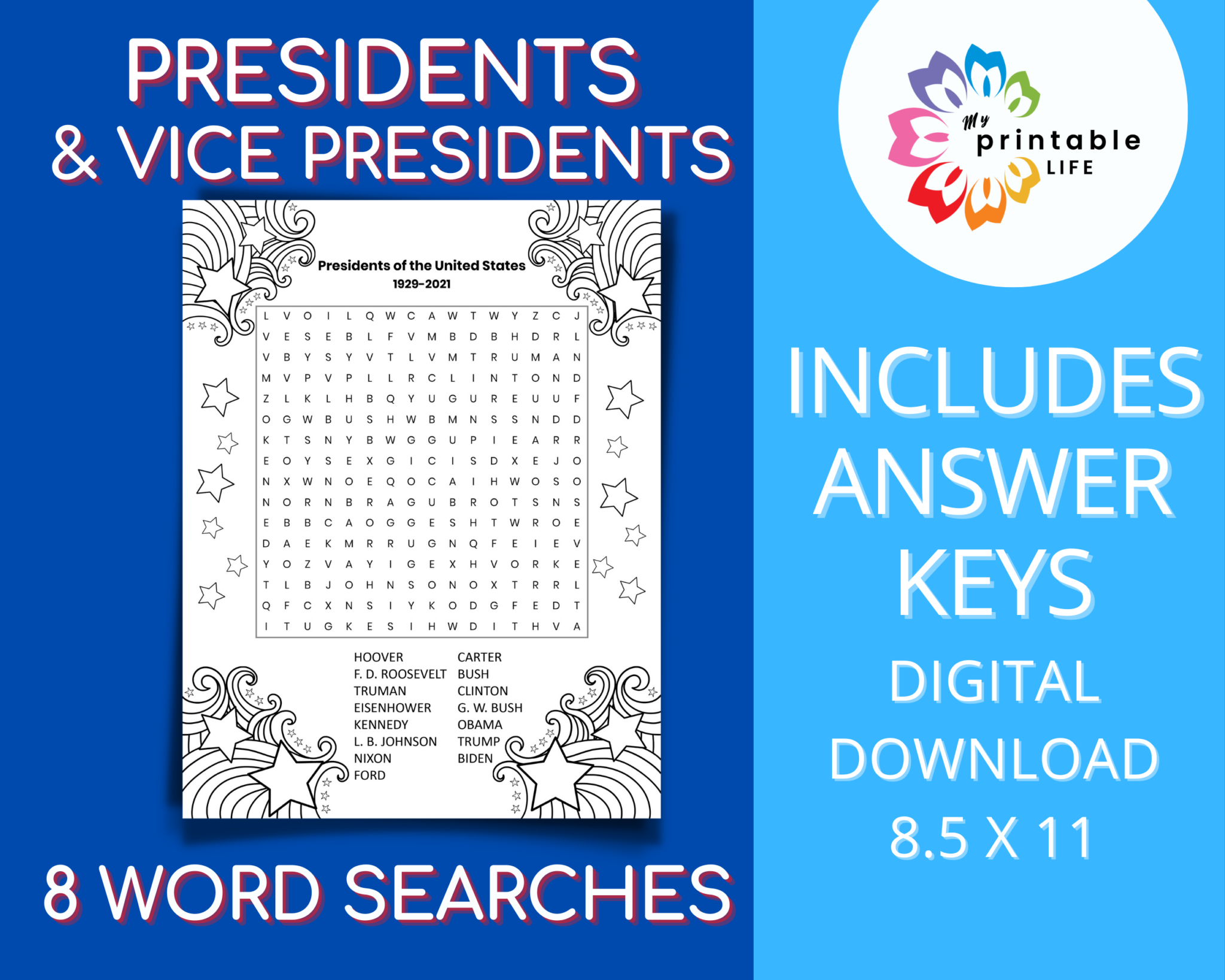 Presidents and Vice Presidents Word Search Printables | Made By Teachers