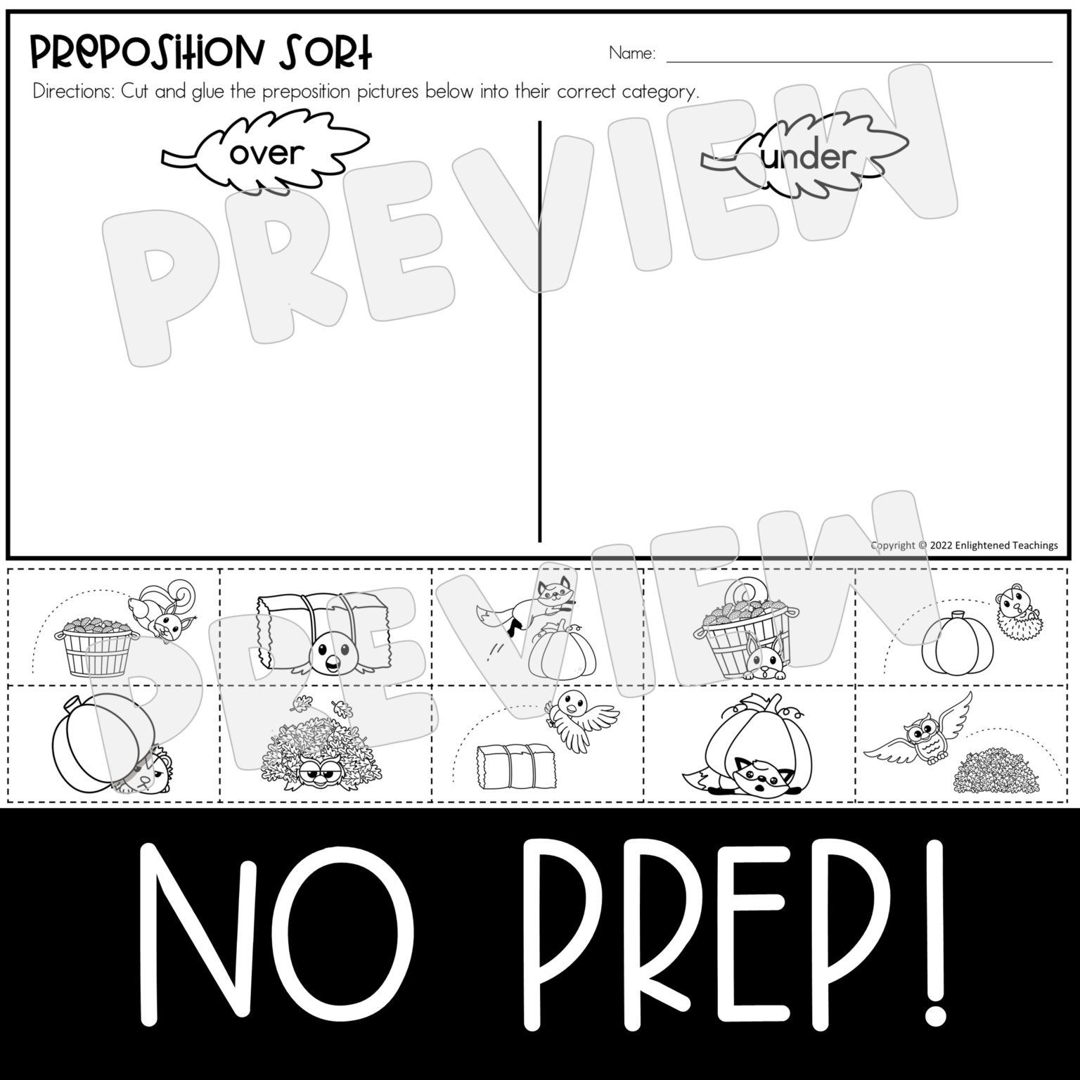 Fall Preposition Sort Worksheets Cut Glue Paste Sorting Positional ...