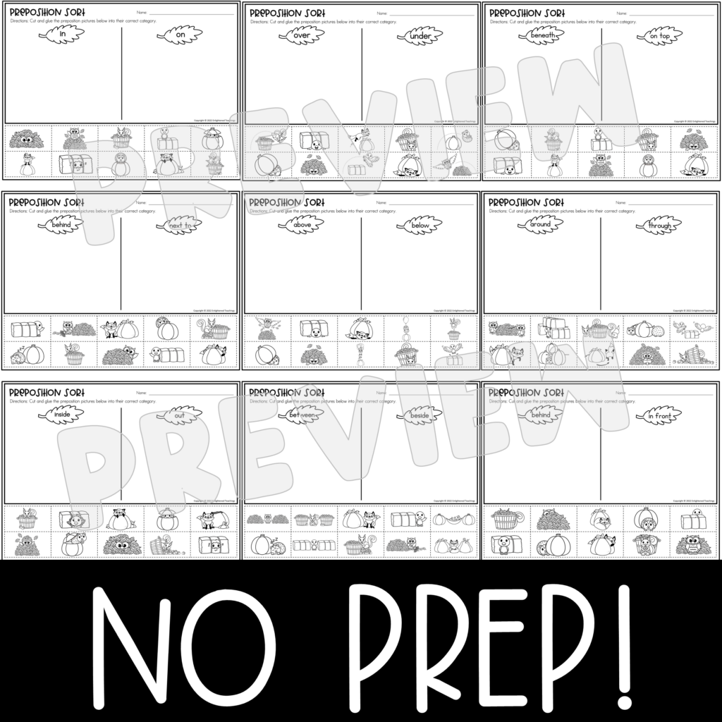 Preposition Sort Worksheets Cut Glue Paste Sorting Positional Words ...