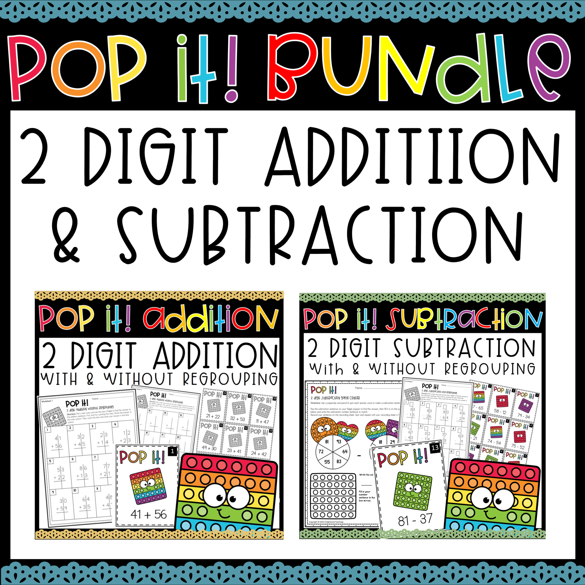 POP IT 2 Digit Addition and Subtraction Bubble POP Fidget Popper BUNDLE ...