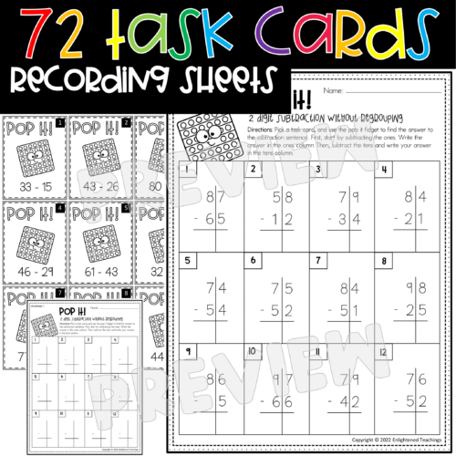 POP IT 2 Digit Addition and Subtraction Bubble POP Fidget Popper BUNDLE ...