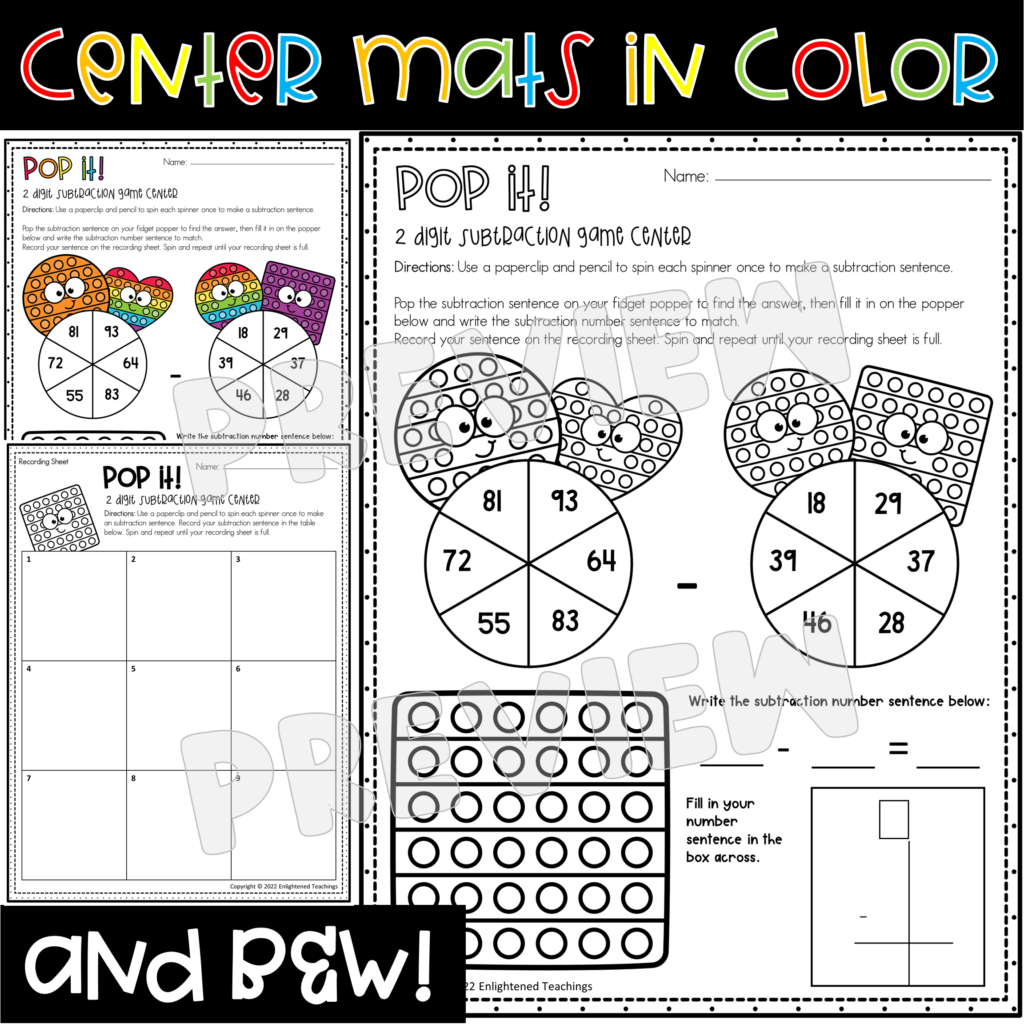 POP IT 2 Digit Addition and Subtraction Bubble POP Fidget Popper BUNDLE ...