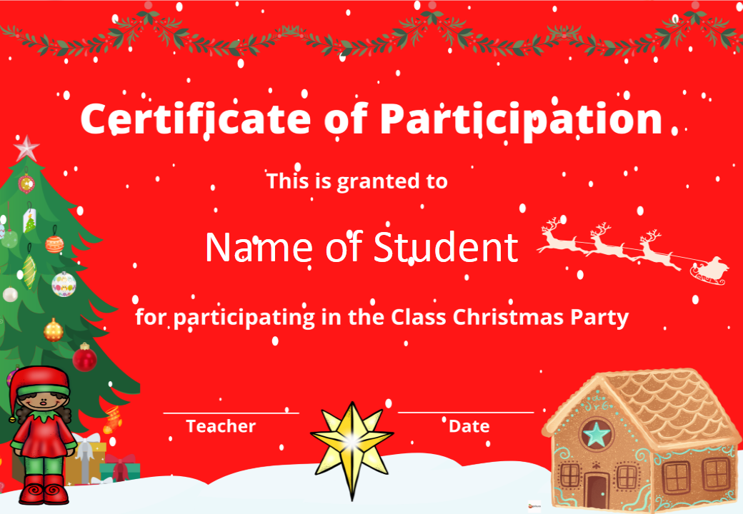 Christmas Party Certificate of Participation For Students | Made By ...