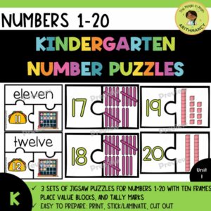 NUMBERS 1-20 PUZZLES NUMBER SENSE ACTIVITY TEN FRAMES, TALLY, PLACE ...