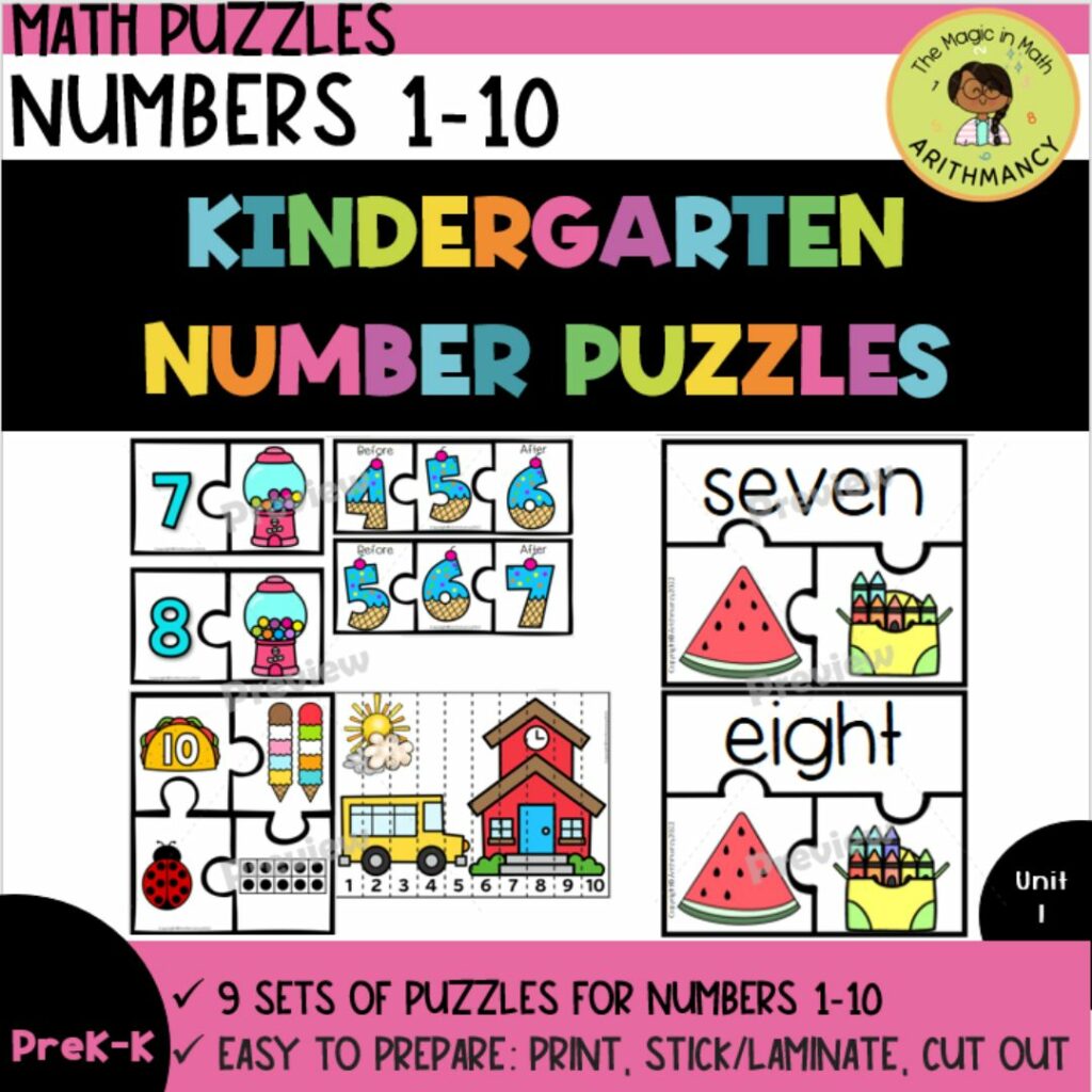 NUMBERS SENSE 1-10 MATH PUZZLES COUNTING MATCHING SEQUENCING MATH ...