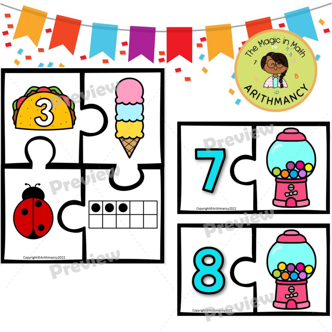NUMBERS SENSE 1-10 MATH PUZZLES COUNTING MATCHING SEQUENCING MATH ...