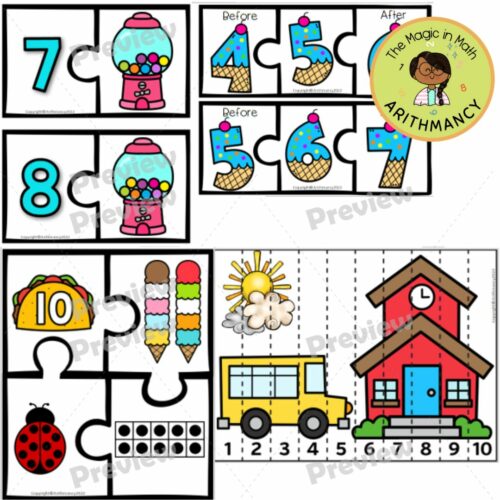 NUMBERS SENSE 1-10 MATH PUZZLES COUNTING MATCHING SEQUENCING MATH ...
