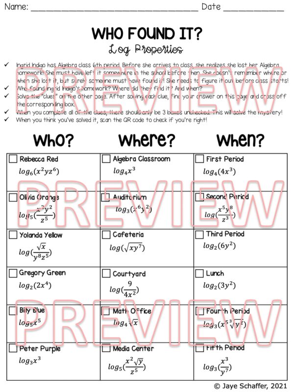 Properties of Logs Clue Mystery Activity | Made By Teachers