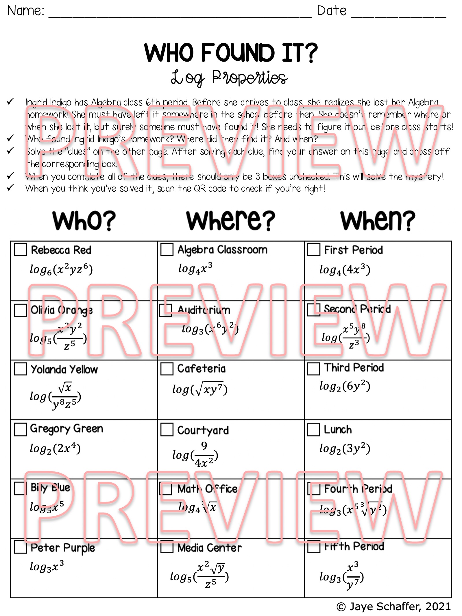 Properties of Logs Clue Mystery Activity | Made By Teachers