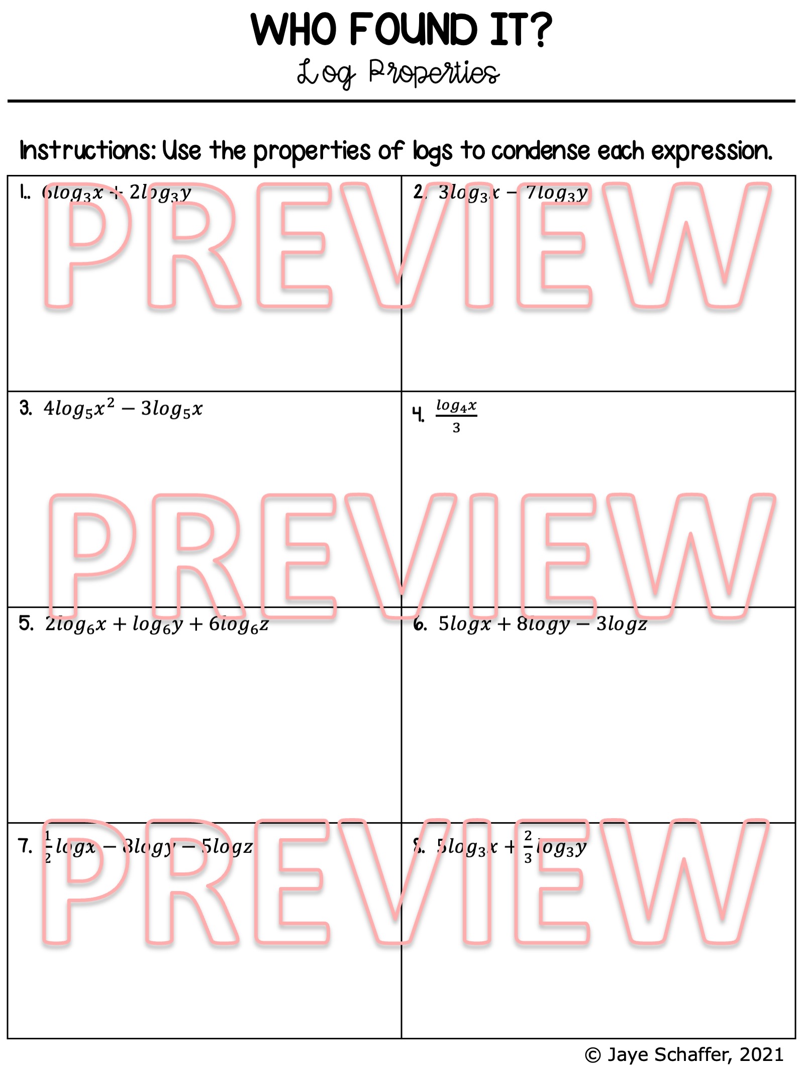 Properties of Logs Clue Mystery Activity | Made By Teachers