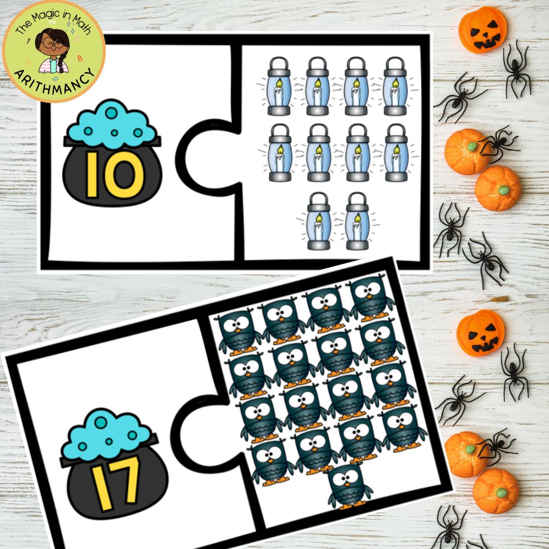 HALLOWEEN-THEMED MATH PUZZLES NUMBERS 1-20 FOR KINDERGARTEN MATH CENTER ...