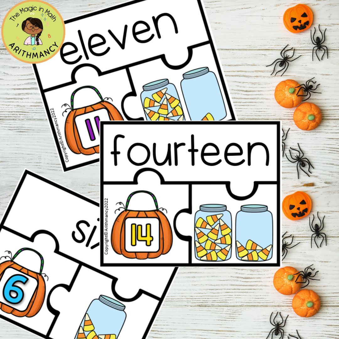 HALLOWEEN-THEMED MATH PUZZLES NUMBERS 1-20 FOR KINDERGARTEN MATH CENTER ...
