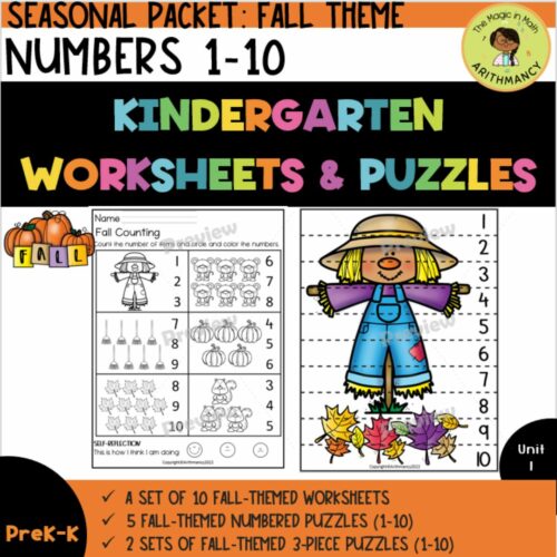 FALL-THEMED ENGAGING NUMBERS 1-10 WORKSHEETS KINDERGARTEN NUMBER SENSE ...