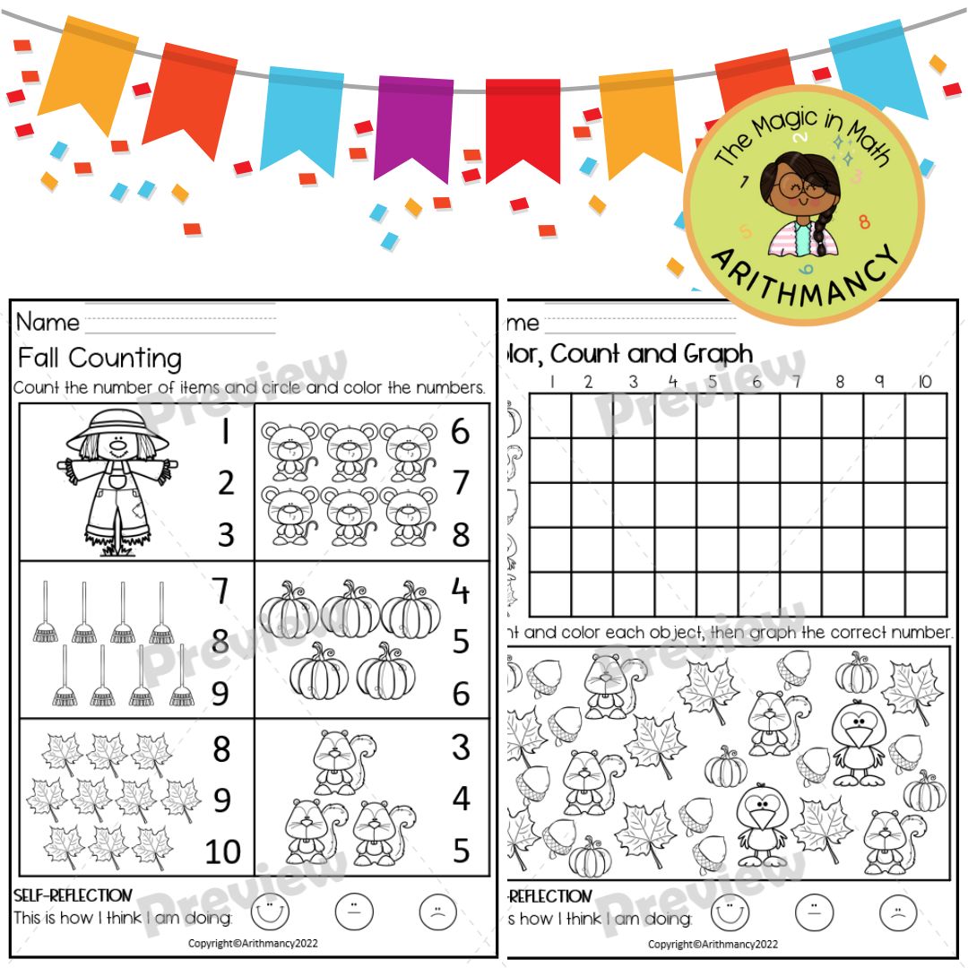 FALL-THEMED ENGAGING NUMBERS 1-10 WORKSHEETS KINDERGARTEN NUMBER SENSE ...