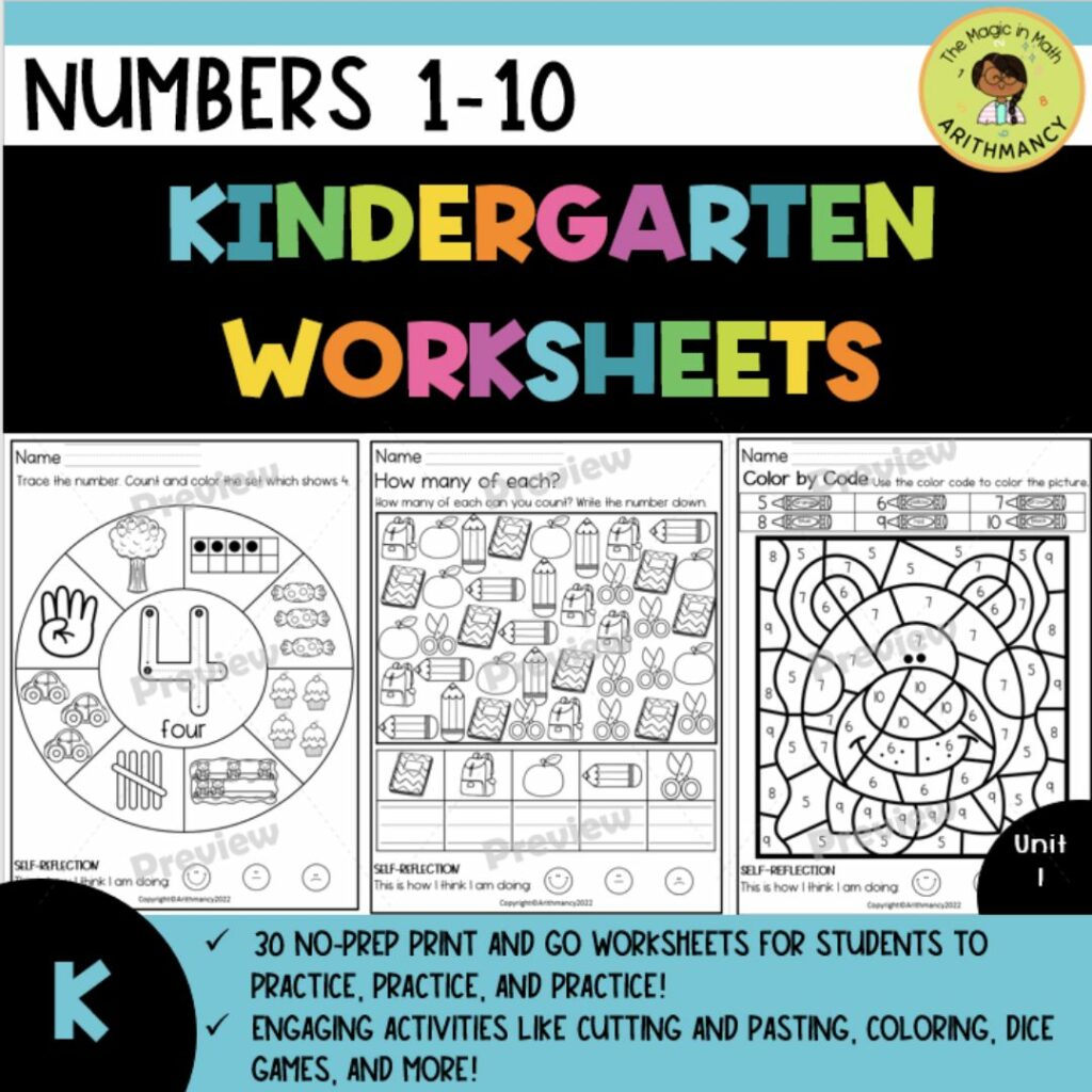 NUMBERS 1-10 WORKSHEET BACK TO SCHOOL KINDERGARTEN NO-PREP NUMBER SENSE ...