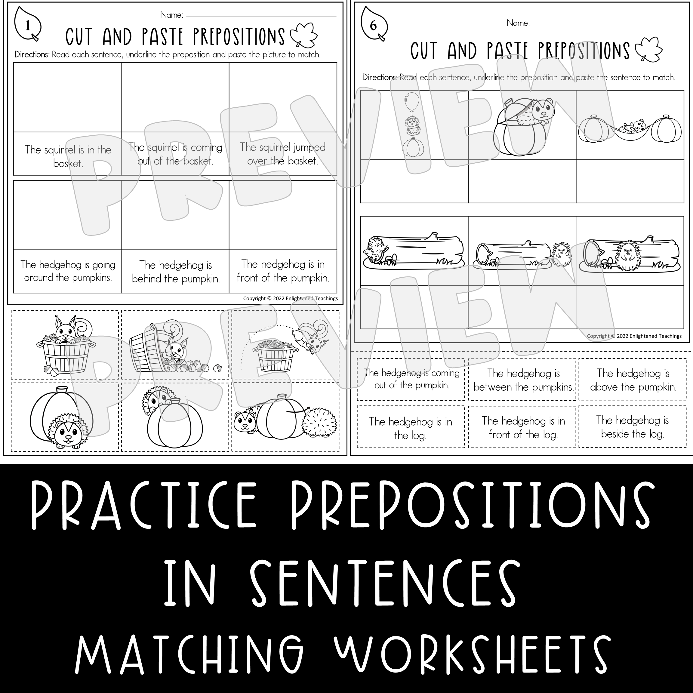 Fall Preposition Sentences Worksheets Cut Glue Paste Preposition ...