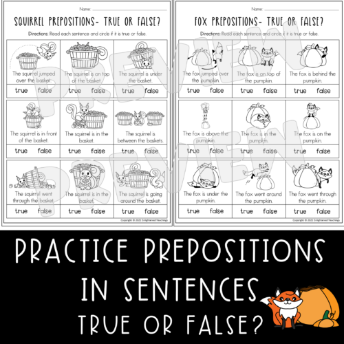 Fall Preposition Sentences Worksheets Cut Glue Paste Preposition ...