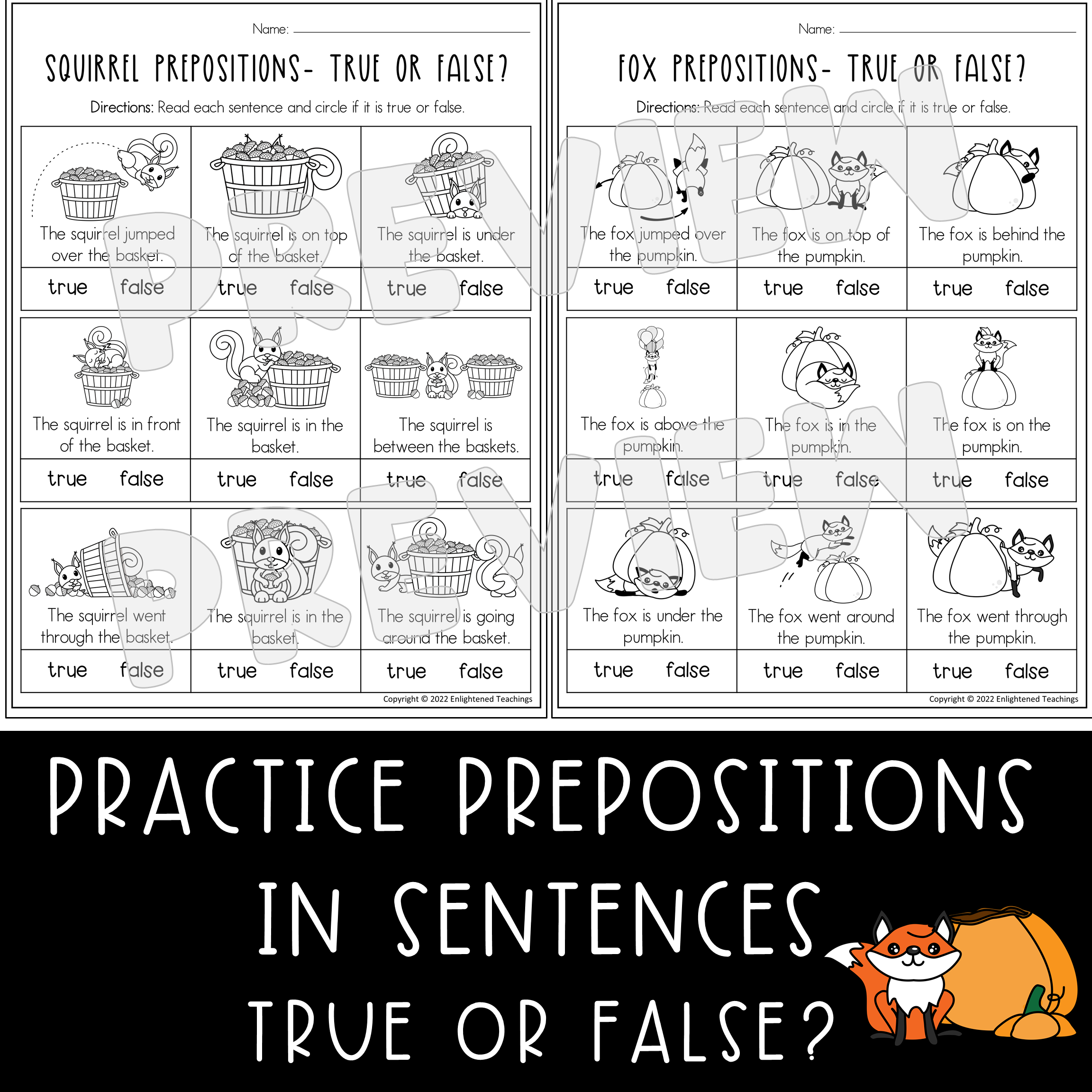 Fall Preposition Sentences Worksheets Cut Glue Paste Preposition ...