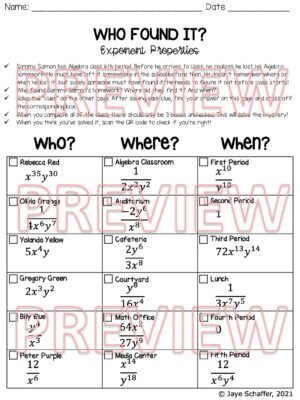 Reviewing All Exponent Properties Clue Mystery Activity - Made By Teachers