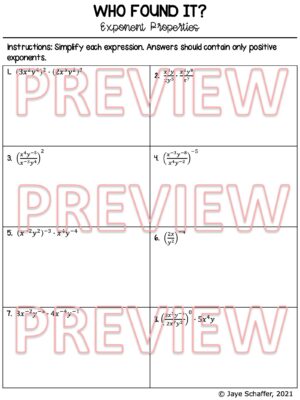 Reviewing All Exponent Properties Clue Mystery Activity | Made By Teachers