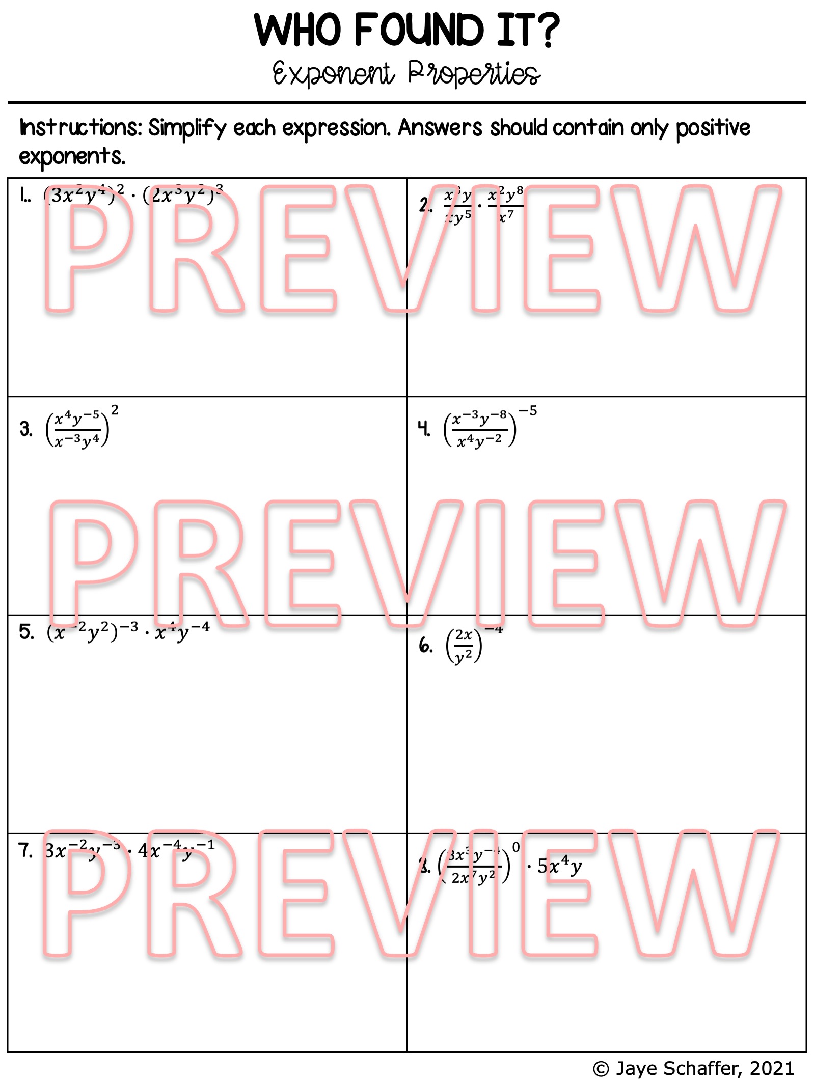 Reviewing All Exponent Properties Clue Mystery Activity | Made By Teachers
